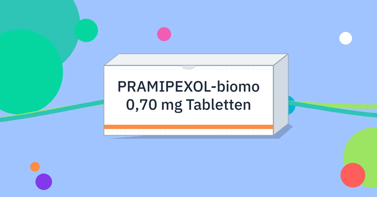 Symbolbild: Packung mit der Aufschrift PRAMIPEXOL-biomo 0,70 mg Tabletten (PZN 07519521) – Verfügbarkeit und Bezug in Apotheken in Frankfurt am Main