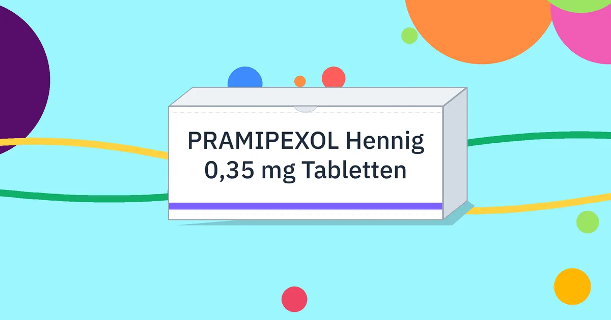 Symbolbild: Packung mit der Aufschrift PRAMIPEXOL Hennig 0,35 mg Tabletten (PZN 06944446) – Verfügbarkeit und Bezug in Apotheken in Frankfurt am Main