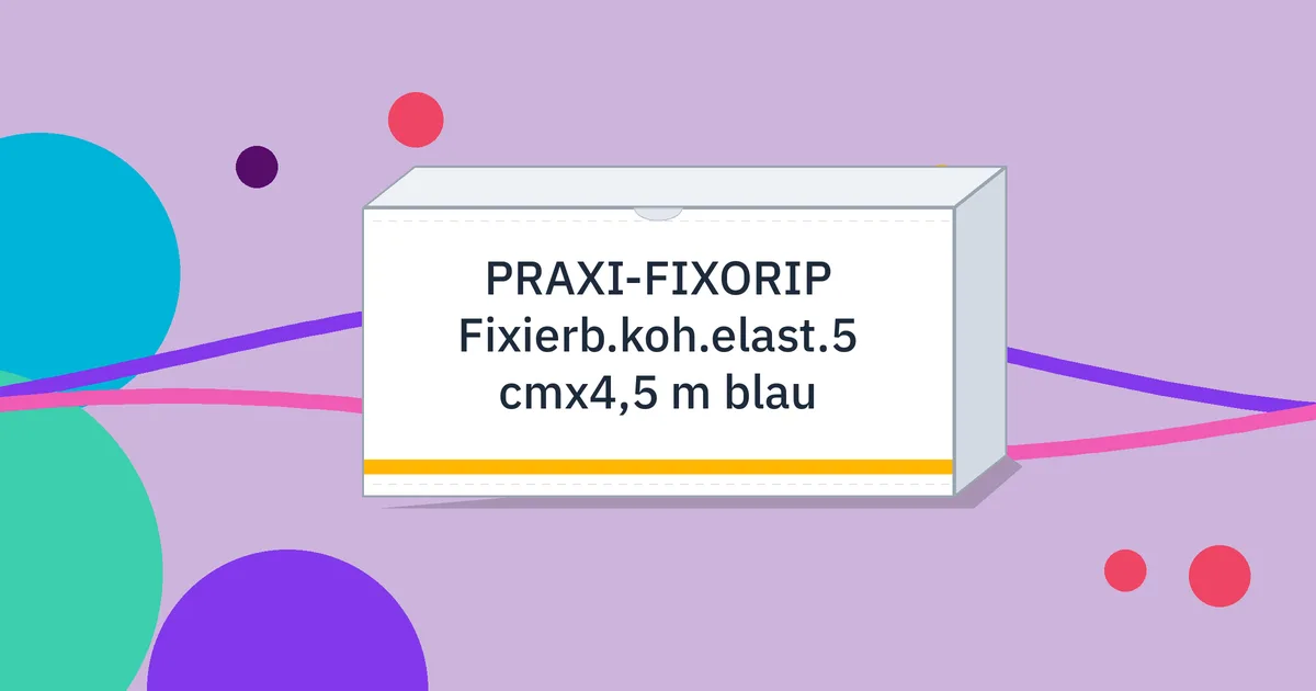 Symbolbild: Packung mit der Aufschrift PRAXI-FIXORIP Fixierb.koh.elast.5 cmx4,5 m blau (PZN 17490132) – Verfügbarkeit und Bezug in Apotheken in Frankfurt am Main