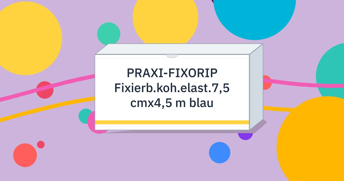 Symbolbild: Packung mit der Aufschrift PRAXI-FIXORIP Fixierb.koh.elast.7,5 cmx4,5 m blau (PZN 17490149) – Verfügbarkeit und Bezug in Apotheken in Frankfurt am Main