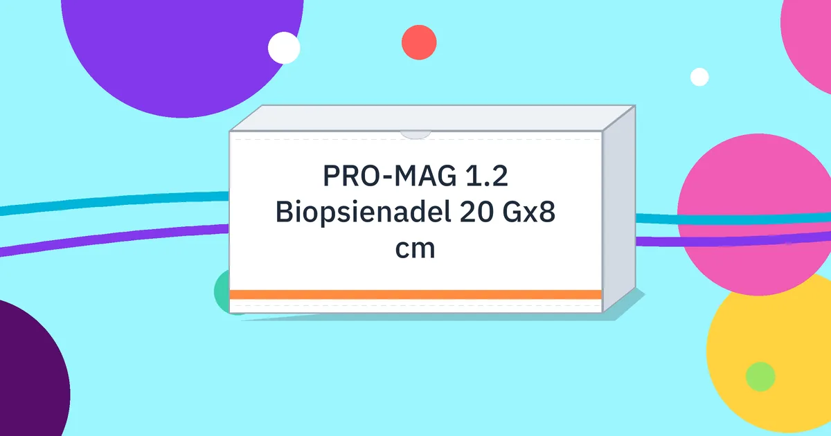 Symbolbild: Packung mit der Aufschrift PRO-MAG 1.2 Biopsienadel 20 Gx8 cm (PZN 06768268) – Verfügbarkeit und Bezug in Apotheken in Frankfurt am Main