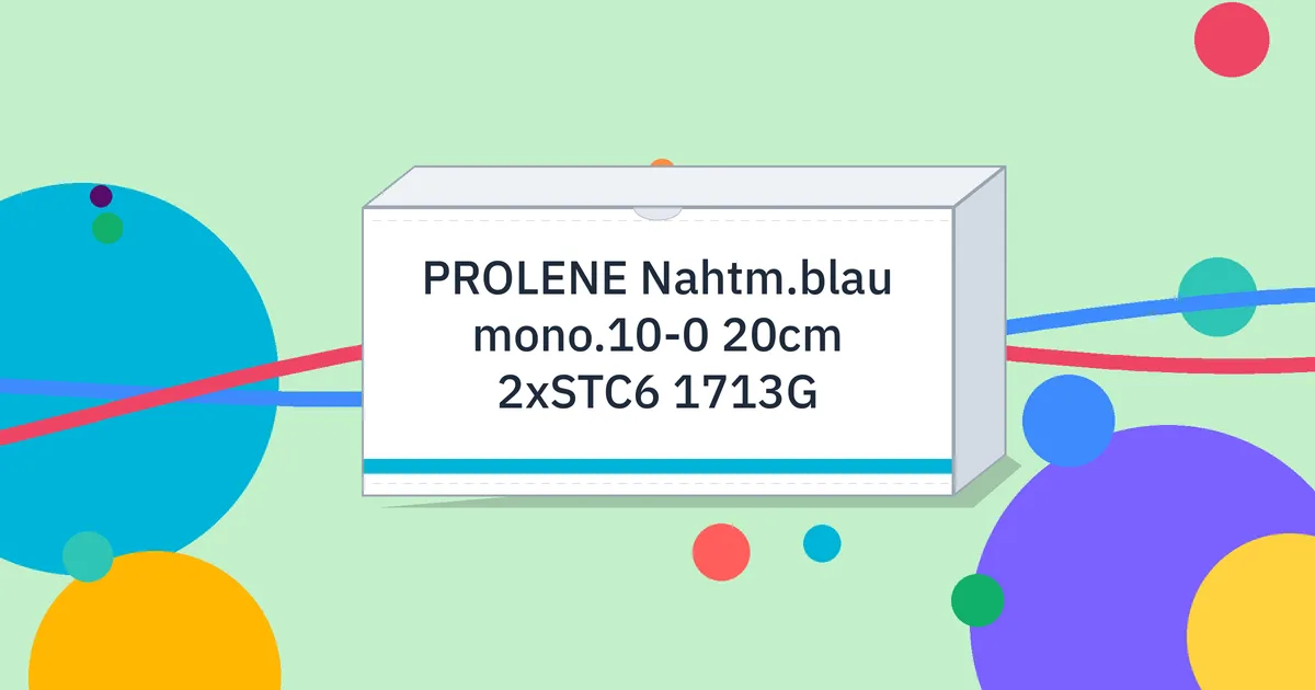 Symbolbild: Packung mit der Aufschrift PROLENE Nahtm.blau mono.10-0 20cm 2xSTC6 1713G (PZN 16806604) – Verfügbarkeit und Bezug in Apotheken in Frankfurt am Main