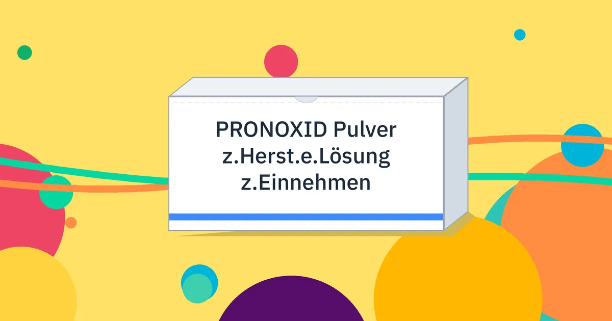 Symbolbild: Packung mit der Aufschrift PRONOXID Pulver z.Herst.e.Lösung z.Einnehmen (PZN 18110137) – Verfügbarkeit und Bezug in Apotheken in Frankfurt am Main