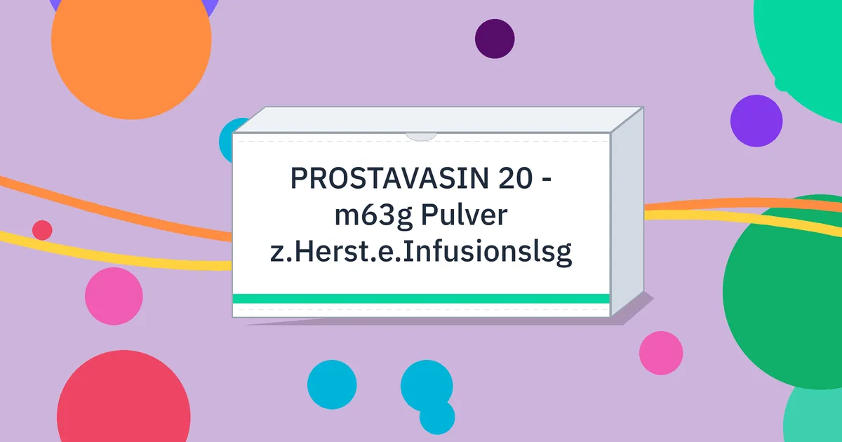 Symbolbild: Packung mit der Aufschrift PROSTAVASIN 20 -m63g Pulver z.Herst.e.Infusionslsg (PZN 02805185) – Verfügbarkeit und Bezug in Apotheken in Frankfurt am Main