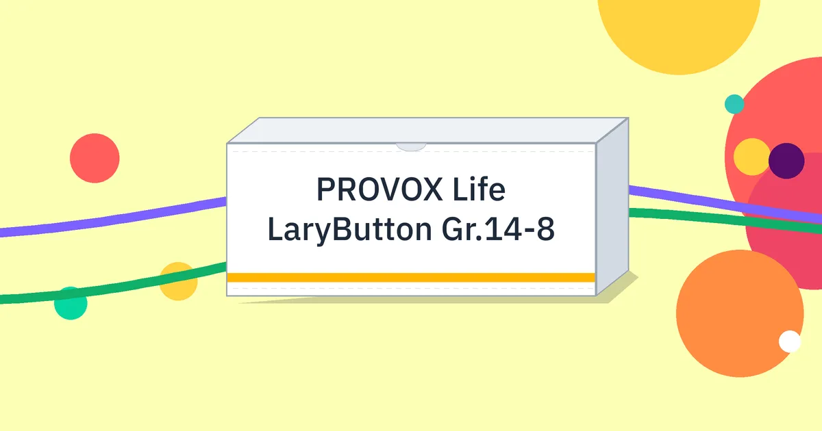 Symbolbild: Packung mit der Aufschrift PROVOX Life LaryButton Gr.14-8 (PZN 19625441) – Verfügbarkeit und Bezug in Apotheken in Frankfurt am Main