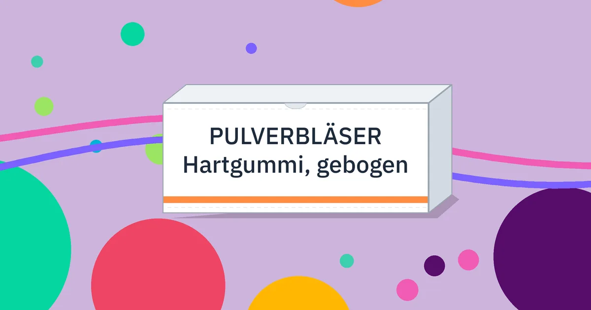 Symbolbild: Packung mit der Aufschrift PULVERBLÄSER Hartgummi, gebogen (PZN 01735301) – Verfügbarkeit und Bezug in Apotheken in Frankfurt am Main