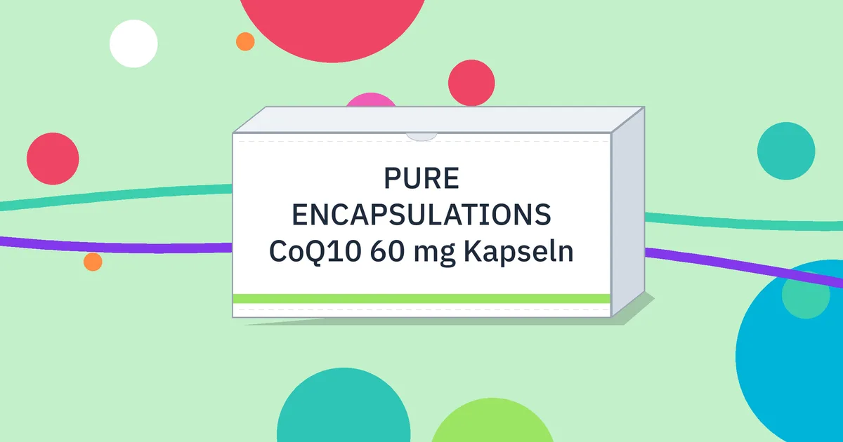 Symbolbild: Packung mit der Aufschrift PURE ENCAPSULATIONS CoQ10 60 mg Kapseln (PZN 09205057) – Verfügbarkeit und Bezug in Apotheken in Frankfurt am Main