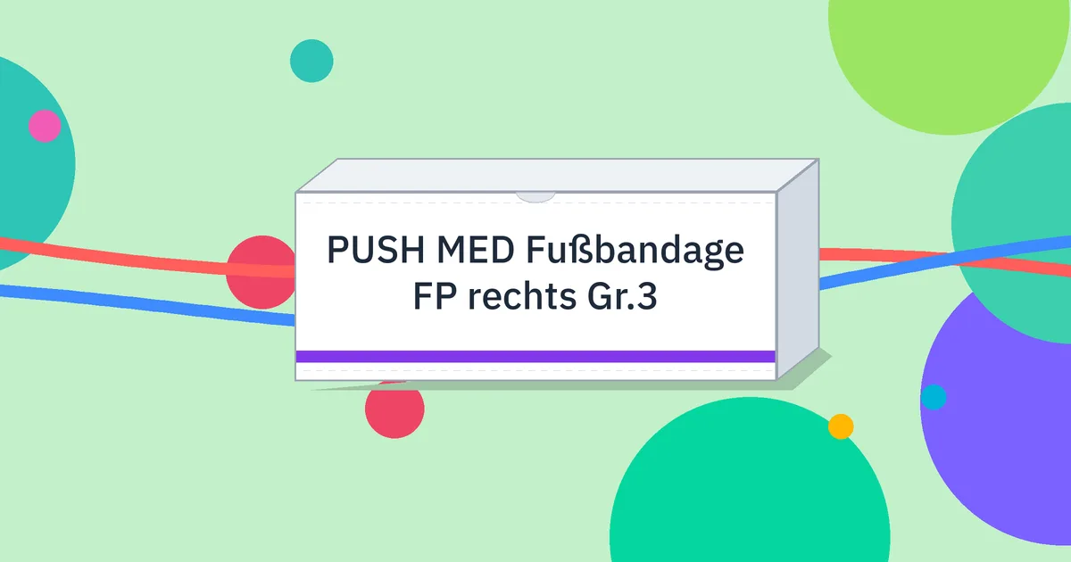 Symbolbild: Packung mit der Aufschrift PUSH MED Fußbandage FP rechts Gr.3 (PZN 20270061) – Verfügbarkeit und Bezug in Apotheken in Frankfurt am Main