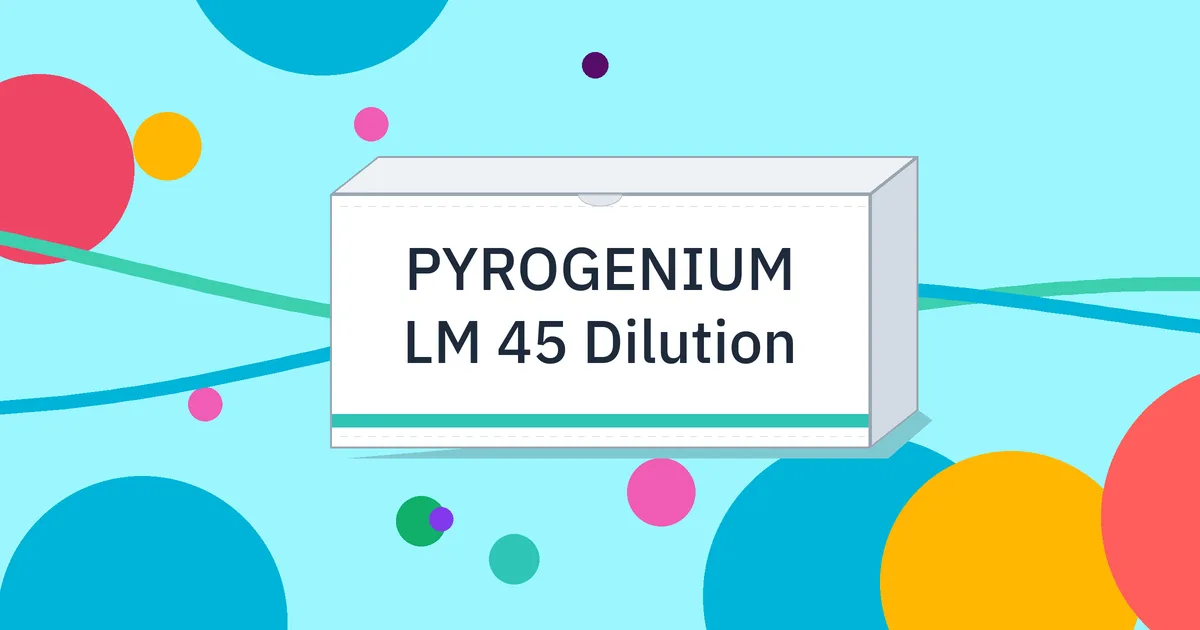 Symbolbild: Packung mit der Aufschrift PYROGENIUM LM 45 Dilution (PZN 13045228) – Verfügbarkeit und Bezug in Apotheken in Frankfurt am Main