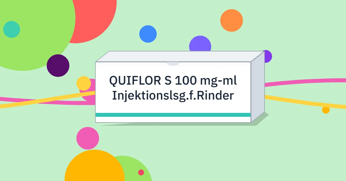 Symbolbild: Packung mit der Aufschrift QUIFLOR S 100 mg-ml Injektionslsg.f.Rinder (PZN 10231657) – Verfügbarkeit und Bezug in Apotheken in Frankfurt am Main