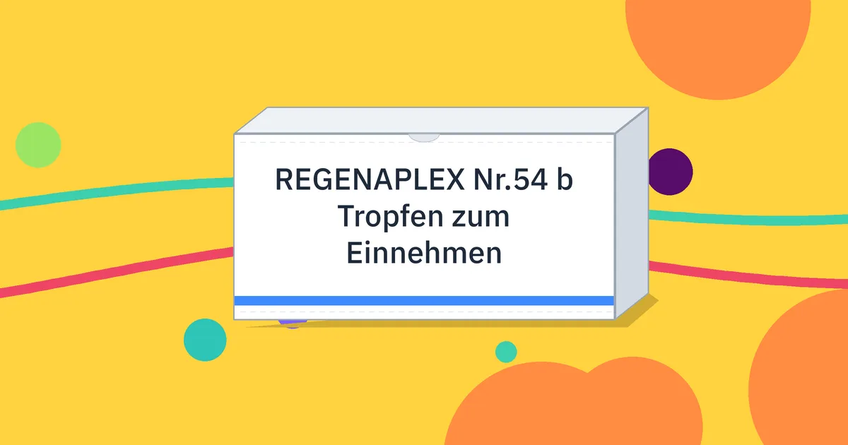 Symbolbild: Packung mit der Aufschrift REGENAPLEX Nr.54 b Tropfen zum Einnehmen (PZN 02642961) – Verfügbarkeit und Bezug in Apotheken in Frankfurt am Main