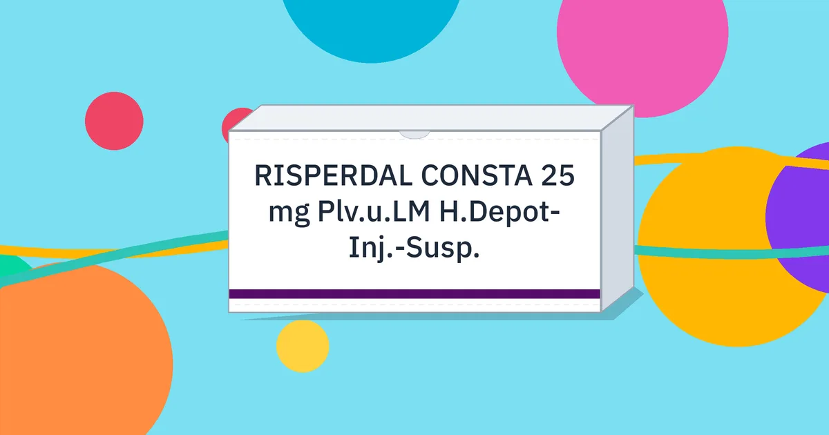 Symbolbild: Packung mit der Aufschrift RISPERDAL CONSTA 25 mg Plv.u.LM H.Depot-Inj.-Susp. (PZN 05481079) – Verfügbarkeit und Bezug in Apotheken in Frankfurt am Main