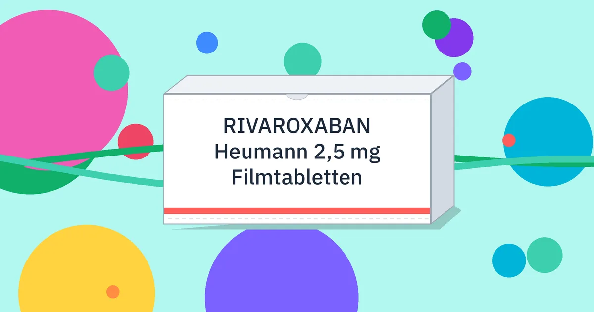 Symbolbild: Packung mit der Aufschrift RIVAROXABAN Heumann 2,5 mg Filmtabletten (PZN 18780607) – Verfügbarkeit und Bezug in Apotheken in Frankfurt am Main