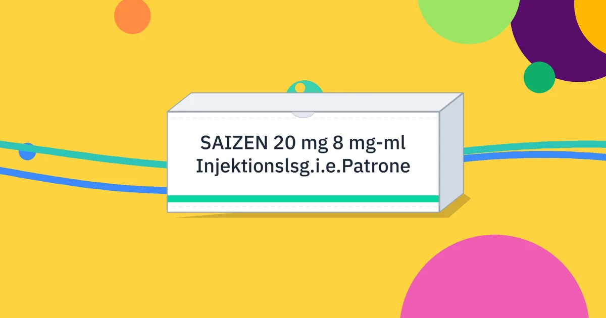 Symbolbild: Packung mit der Aufschrift SAIZEN 20 mg 8 mg-ml Injektionslsg.i.e.Patrone (PZN 03890767) – Verfügbarkeit und Bezug in Apotheken in Frankfurt am Main