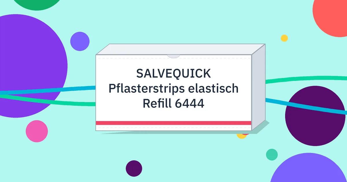 Symbolbild: Packung mit der Aufschrift SALVEQUICK Pflasterstrips elastisch Refill 6444 (PZN 12604329) – Verfügbarkeit und Bezug in Apotheken in Frankfurt am Main
