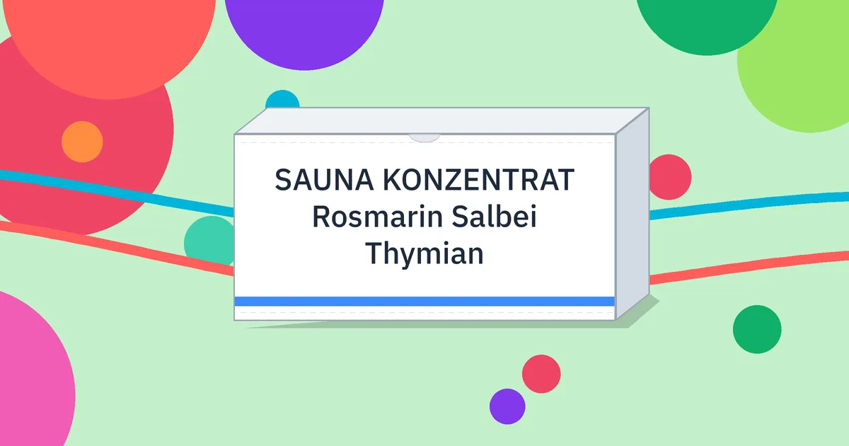 Symbolbild: Packung mit der Aufschrift SAUNA KONZENTRAT Rosmarin Salbei Thymian (PZN 07765964) – Verfügbarkeit und Bezug in Apotheken in Frankfurt am Main