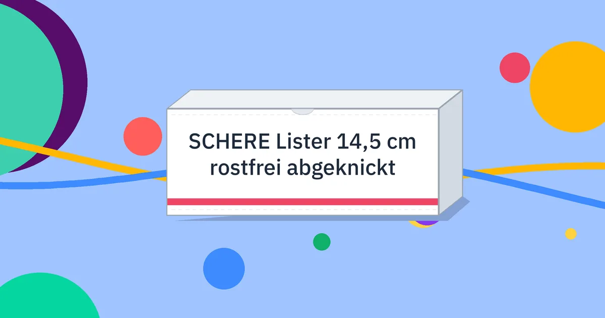 Symbolbild: Packung mit der Aufschrift SCHERE Lister 14,5 cm rostfrei abgeknickt (PZN 04849821) – Verfügbarkeit und Bezug in Apotheken in Frankfurt am Main