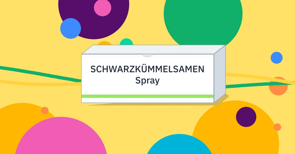 Symbolbild: Packung mit der Aufschrift SCHWARZKÜMMELSAMEN Spray (PZN 11874021) – Verfügbarkeit und Bezug in Apotheken in Frankfurt am Main