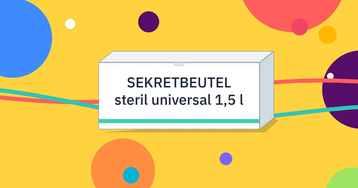 Symbolbild: Packung mit der Aufschrift SEKRETBEUTEL steril universal 1,5 l (PZN 07486626) – Verfügbarkeit und Bezug in Apotheken in Frankfurt am Main