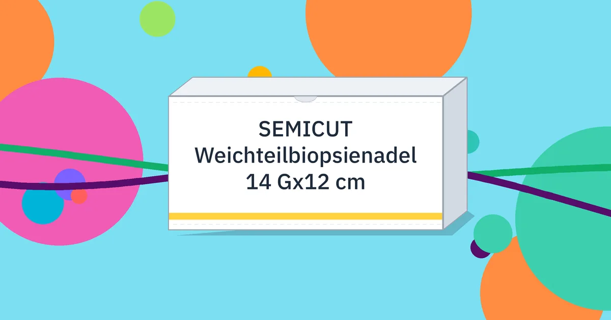 Symbolbild: Packung mit der Aufschrift SEMICUT Weichteilbiopsienadel 14 Gx12 cm (PZN 19735750) – Verfügbarkeit und Bezug in Apotheken in Frankfurt am Main