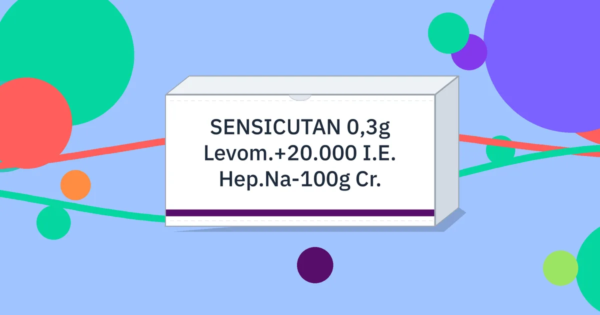 Symbolbild: Packung mit der Aufschrift SENSICUTAN 0,3g Levom.+20.000 I.E. Hep.Na-100g Cr. (PZN 16612515) – Verfügbarkeit und Bezug in Apotheken in Frankfurt am Main