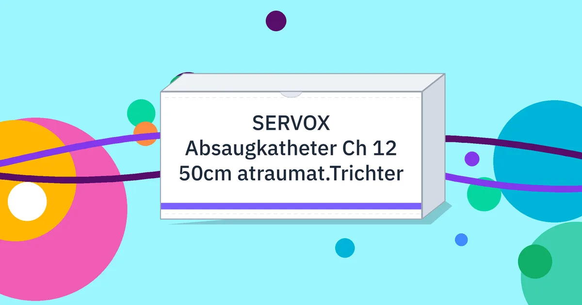 Symbolbild: Packung mit der Aufschrift SERVOX Absaugkatheter Ch 12 50cm atraumat.Trichter (PZN 06939468) – Verfügbarkeit und Bezug in Apotheken in Frankfurt am Main