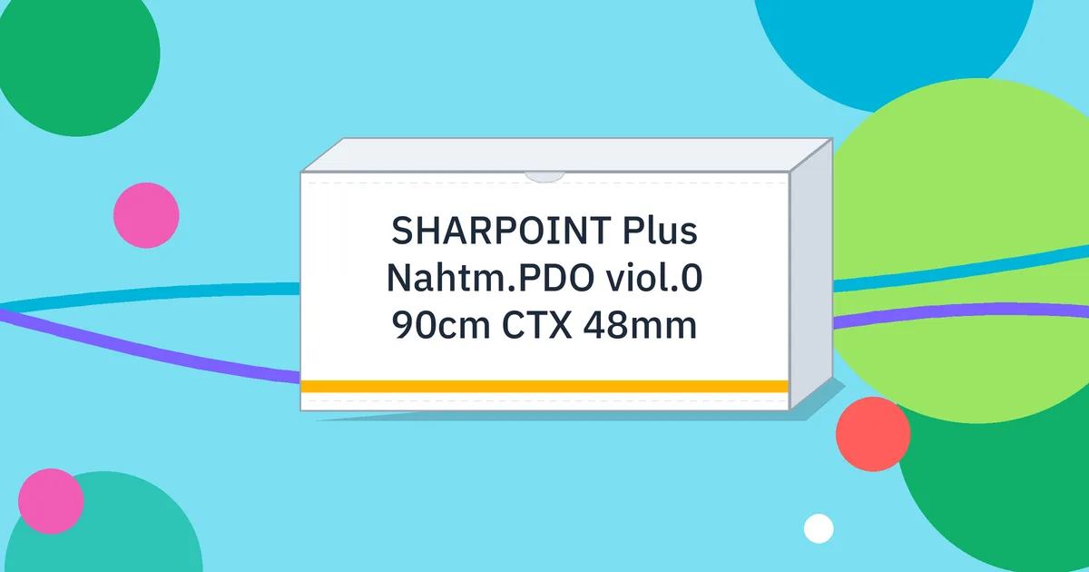 Symbolbild: Packung mit der Aufschrift SHARPOINT Plus Nahtm.PDO viol.0 90cm CTX 48mm (PZN 17994329) – Verfügbarkeit und Bezug in Apotheken in Frankfurt am Main