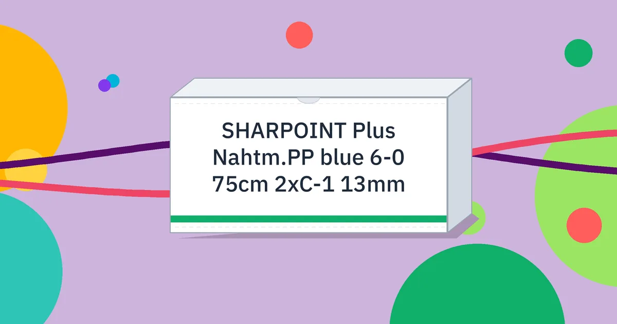 Symbolbild: Packung mit der Aufschrift SHARPOINT Plus Nahtm.PP blue 6-0 75cm 2xC-1 13mm (PZN 17985939) – Verfügbarkeit und Bezug in Apotheken in Frankfurt am Main