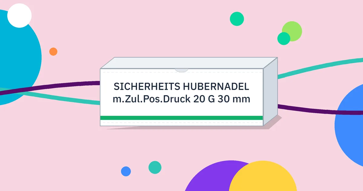 Symbolbild: Packung mit der Aufschrift SICHERHEITS HUBERNADEL m.Zul.Pos.Druck 20 G 30 mm (PZN 12646575) – Verfügbarkeit und Bezug in Apotheken in Frankfurt am Main