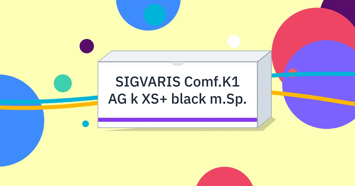 Symbolbild: Packung mit der Aufschrift SIGVARIS Comf.K1 AG k XS+ black m.Sp. (PZN 17043315) – Verfügbarkeit und Bezug in Apotheken in Frankfurt am Main