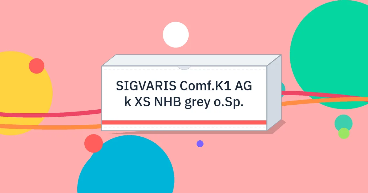 Symbolbild: Packung mit der Aufschrift SIGVARIS Comf.K1 AG k XS NHB grey o.Sp. (PZN 17095996) – Verfügbarkeit und Bezug in Apotheken in Frankfurt am Main