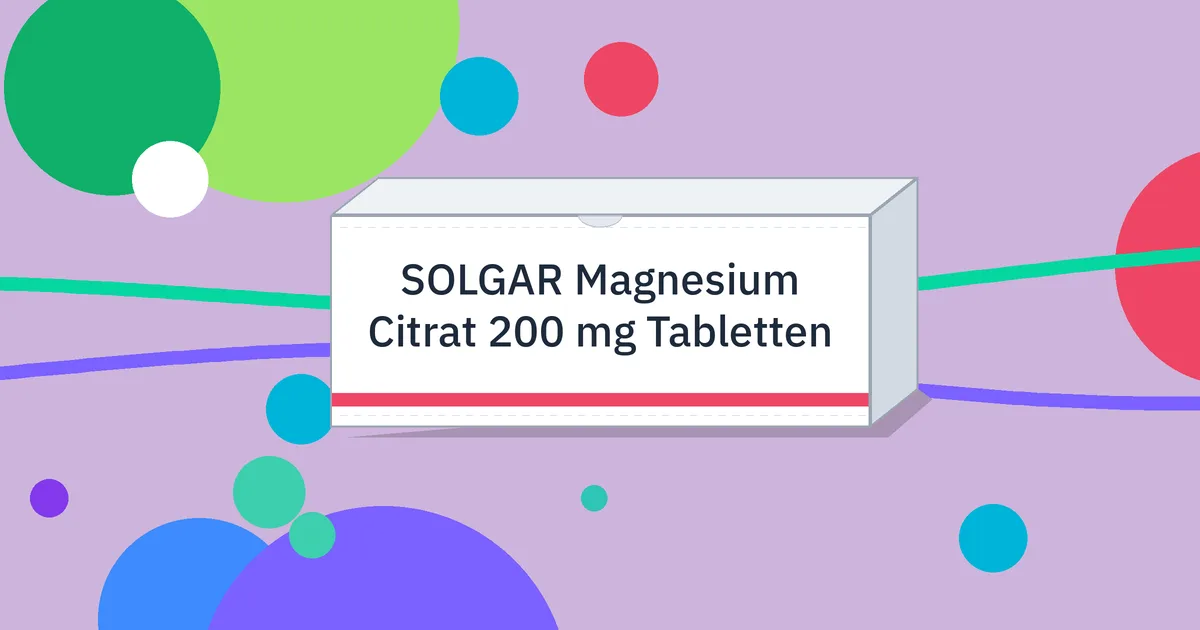 Symbolbild: Packung mit der Aufschrift SOLGAR Magnesium Citrat 200 mg Tabletten (PZN 18814571) – Verfügbarkeit und Bezug in Apotheken in Frankfurt am Main