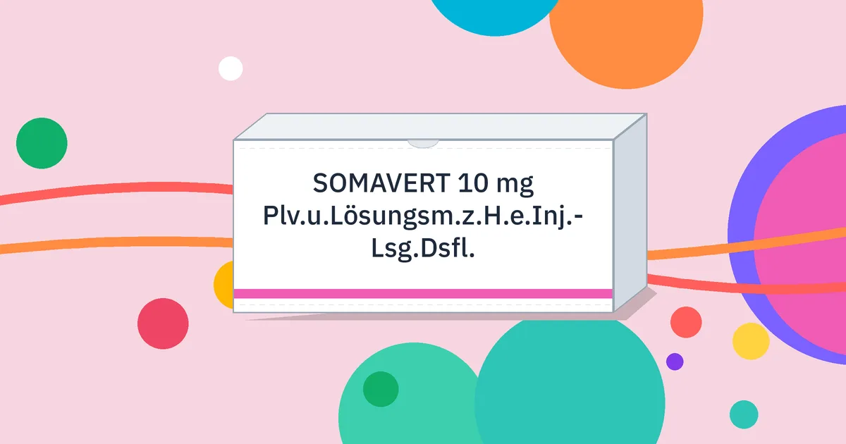 Symbolbild: Packung mit der Aufschrift SOMAVERT 10 mg Plv.u.Lösungsm.z.H.e.Inj.-Lsg.Dsfl. (PZN 05013332) – Verfügbarkeit und Bezug in Apotheken in Frankfurt am Main