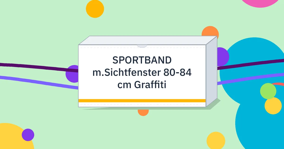 Symbolbild: Packung mit der Aufschrift SPORTBAND m.Sichtfenster 80-84 cm Graffiti (PZN 17837357) – Verfügbarkeit und Bezug in Apotheken in Frankfurt am Main