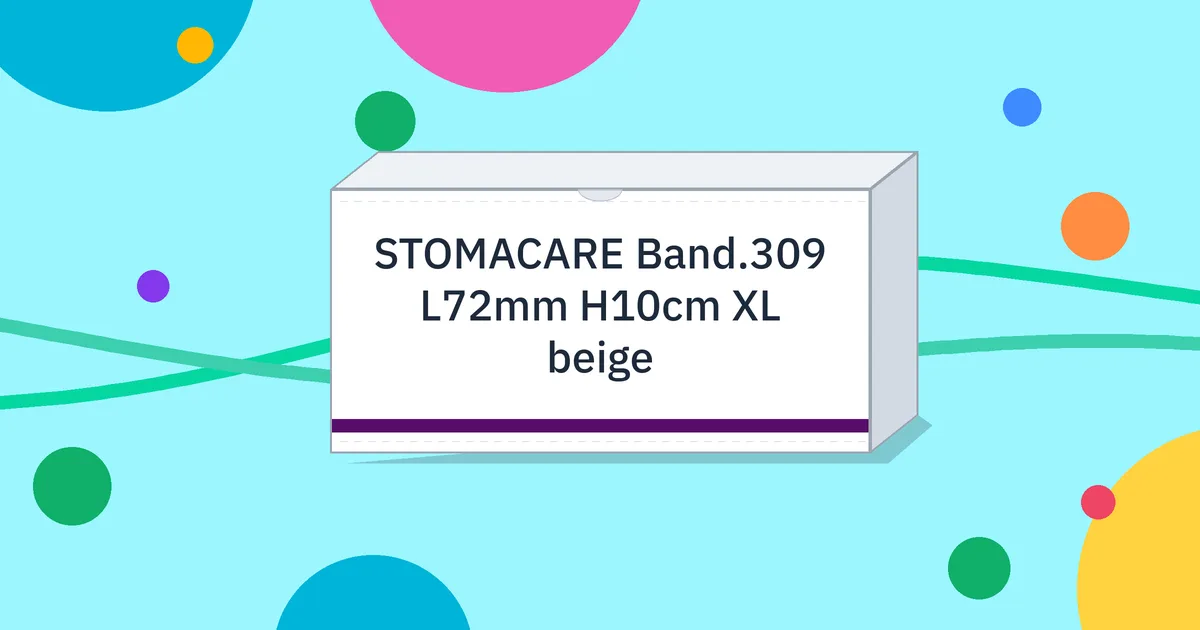 Symbolbild: Packung mit der Aufschrift STOMACARE Band.309 L72mm H10cm XL beige (PZN 10840592) – Verfügbarkeit und Bezug in Apotheken in Frankfurt am Main