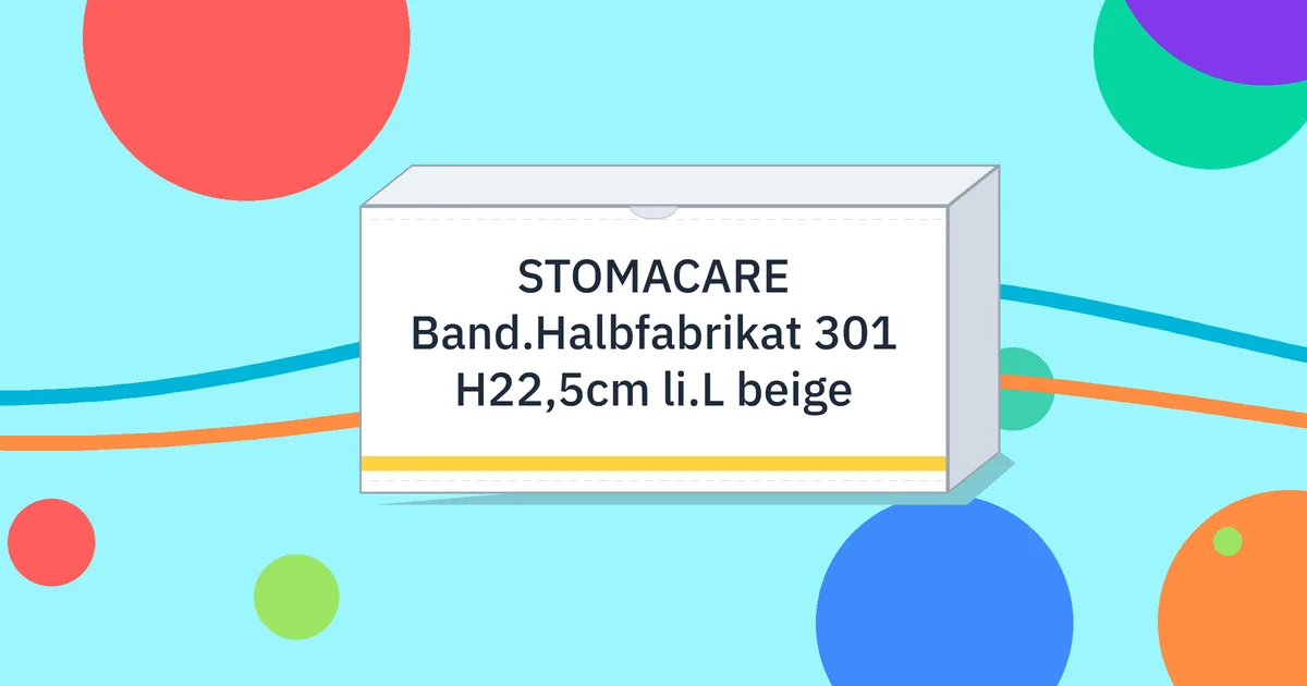 Symbolbild: Packung mit der Aufschrift STOMACARE Band.Halbfabrikat 301 H22,5cm li.L beige (PZN 07664306) – Verfügbarkeit und Bezug in Apotheken in Frankfurt am Main