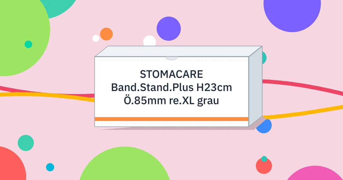 Symbolbild: Packung mit der Aufschrift STOMACARE Band.Stand.Plus H23cm Ö.85mm re.XL grau (PZN 16751234) – Verfügbarkeit und Bezug in Apotheken in Frankfurt am Main