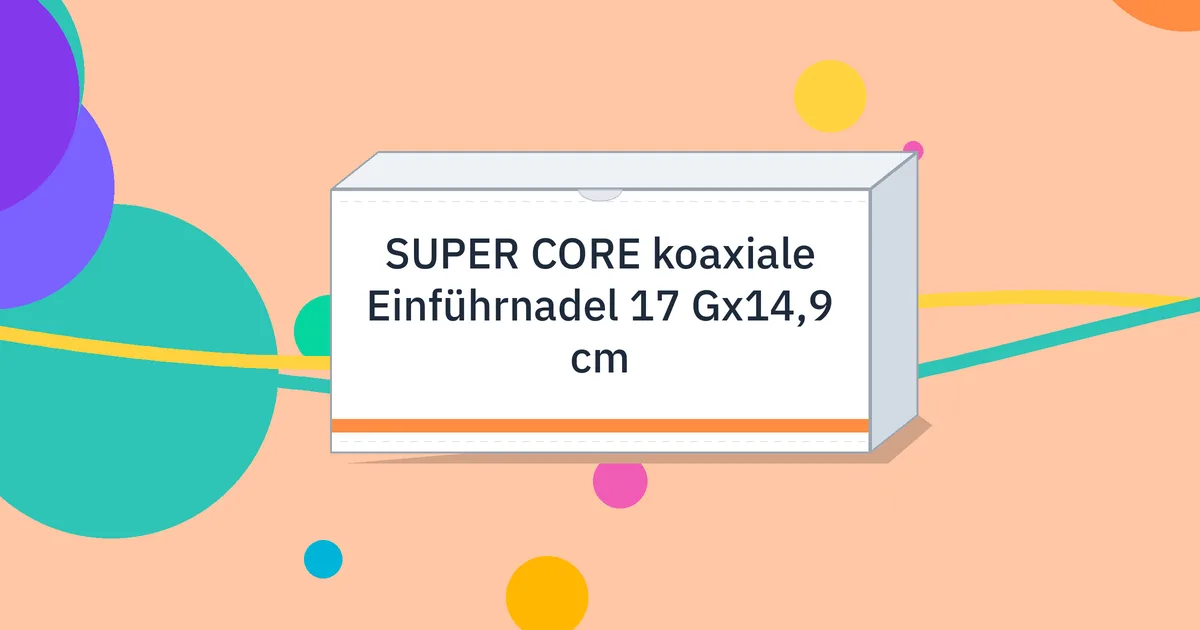 Symbolbild: Packung mit der Aufschrift SUPER CORE koaxiale Einführnadel 17 Gx14,9 cm (PZN 06770874) – Verfügbarkeit und Bezug in Apotheken in Frankfurt am Main