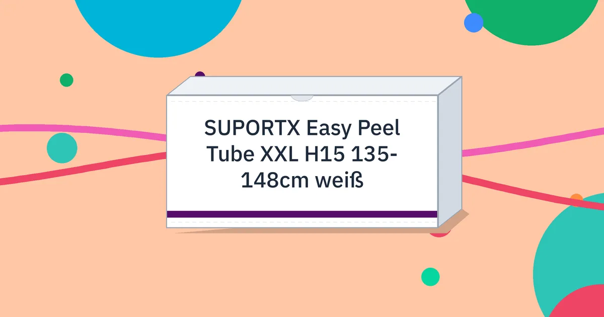 Symbolbild: Packung mit der Aufschrift SUPORTX Easy Peel Tube XXL H15 135-148cm weiß (PZN 10125524) – Verfügbarkeit und Bezug in Apotheken in Frankfurt am Main