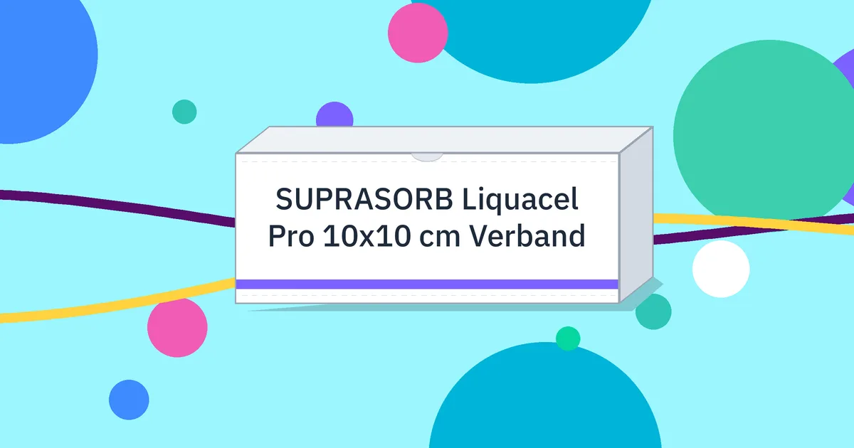 Symbolbild: Packung mit der Aufschrift SUPRASORB Liquacel Pro 10x10 cm Verband (PZN 20141286) – Verfügbarkeit und Bezug in Apotheken in Frankfurt am Main