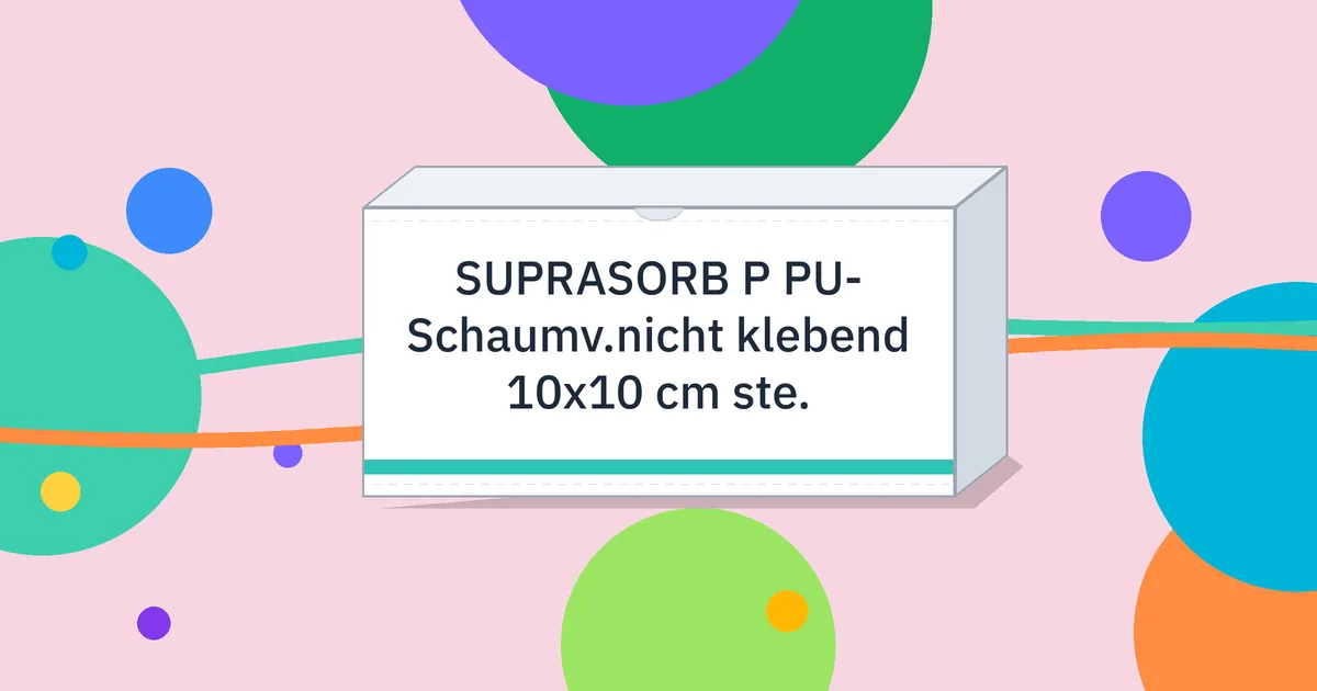 Symbolbild: Packung mit der Aufschrift SUPRASORB P PU-Schaumv.nicht klebend 10x10 cm ste. (PZN 11606941) – Verfügbarkeit und Bezug in Apotheken in Frankfurt am Main