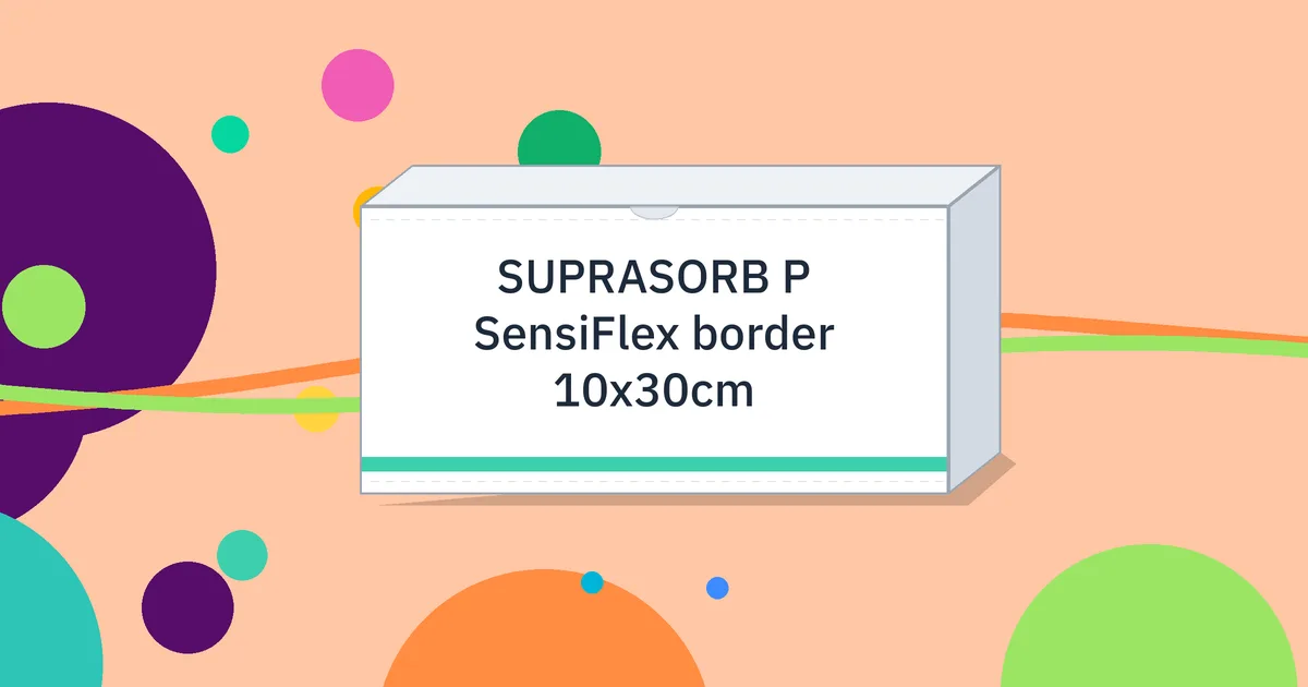 Symbolbild: Packung mit der Aufschrift SUPRASORB P SensiFlex border 10x30cm (PZN 19445360) – Verfügbarkeit und Bezug in Apotheken in Frankfurt am Main