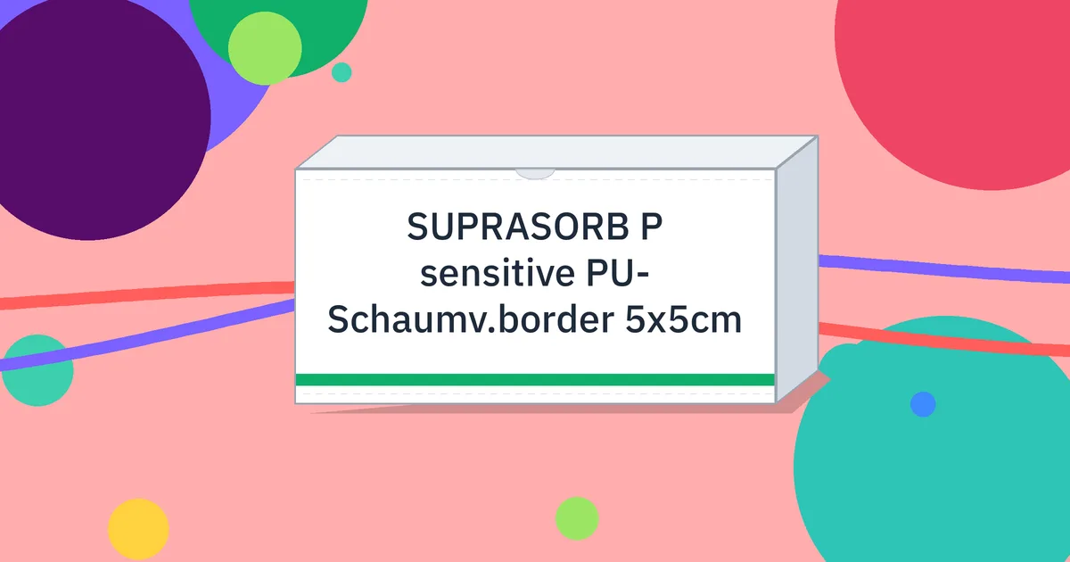 Symbolbild: Packung mit der Aufschrift SUPRASORB P sensitive PU-Schaumv.border 5x5cm (PZN 15814642) – Verfügbarkeit und Bezug in Apotheken in Frankfurt am Main