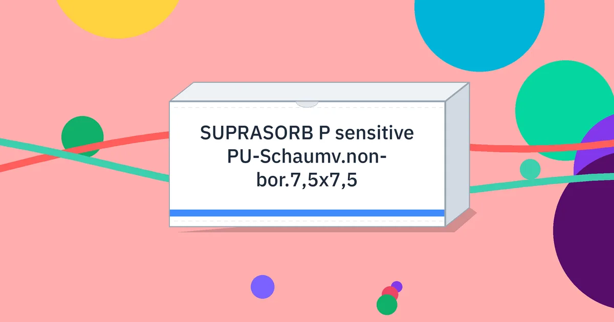 Symbolbild: Packung mit der Aufschrift SUPRASORB P sensitive PU-Schaumv.non-bor.7,5x7,5 (PZN 15786207) – Verfügbarkeit und Bezug in Apotheken in Frankfurt am Main