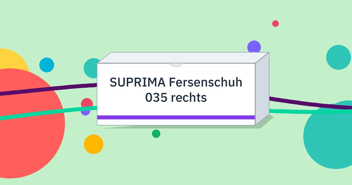 Symbolbild: Packung mit der Aufschrift SUPRIMA Fersenschuh 035 rechts (PZN 06319926) – Verfügbarkeit und Bezug in Apotheken in Frankfurt am Main