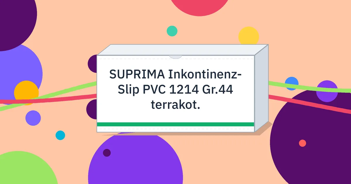 Symbolbild: Packung mit der Aufschrift SUPRIMA Inkontinenz-Slip PVC 1214 Gr.44 terrakot. (PZN 01435421) – Verfügbarkeit und Bezug in Apotheken in Frankfurt am Main
