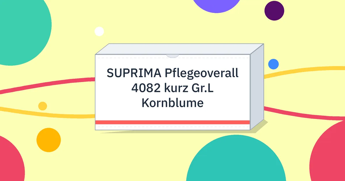Symbolbild: Packung mit der Aufschrift SUPRIMA Pflegeoverall 4082 kurz Gr.L Kornblume (PZN 11659848) – Verfügbarkeit und Bezug in Apotheken in Frankfurt am Main