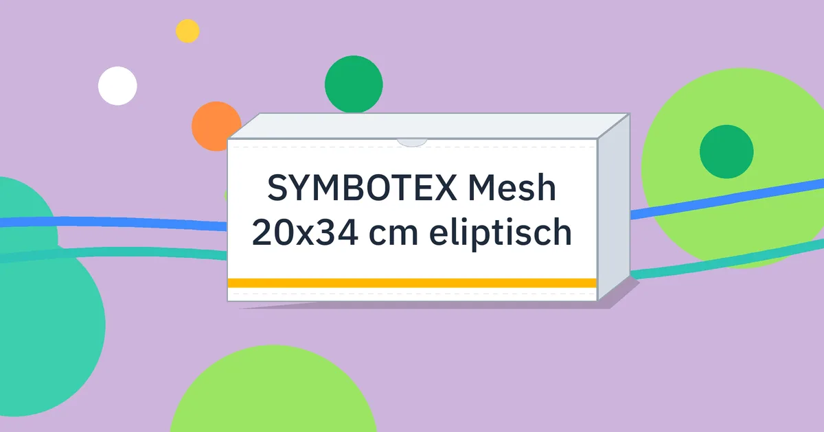 Symbolbild: Packung mit der Aufschrift SYMBOTEX Mesh 20x34 cm eliptisch (PZN 10631279) – Verfügbarkeit und Bezug in Apotheken in Frankfurt am Main