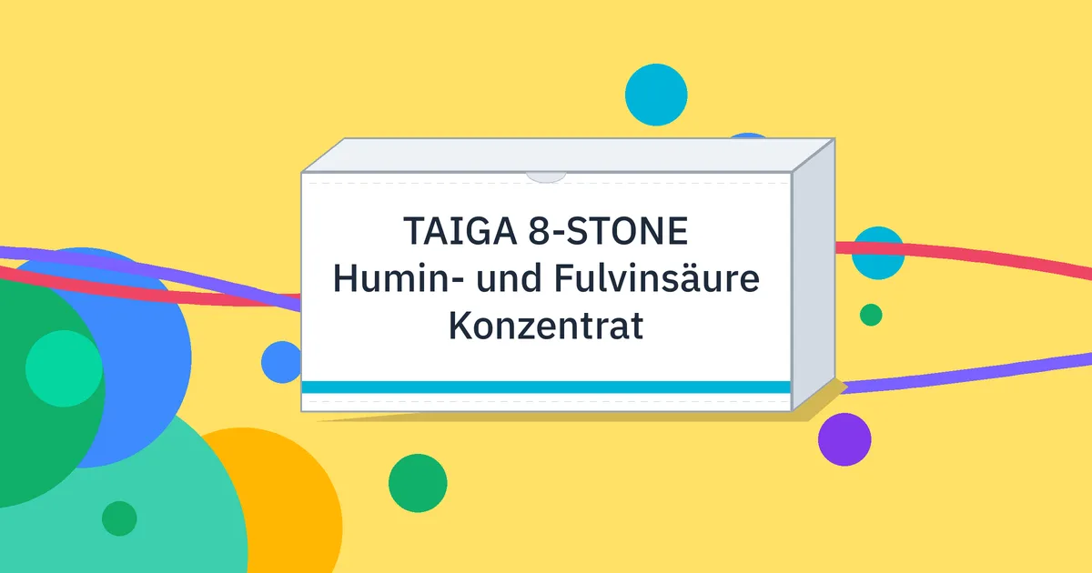 Symbolbild: Packung mit der Aufschrift TAIGA 8-STONE Humin- und Fulvinsäure Konzentrat (PZN 19779724) – Verfügbarkeit und Bezug in Apotheken in Frankfurt am Main