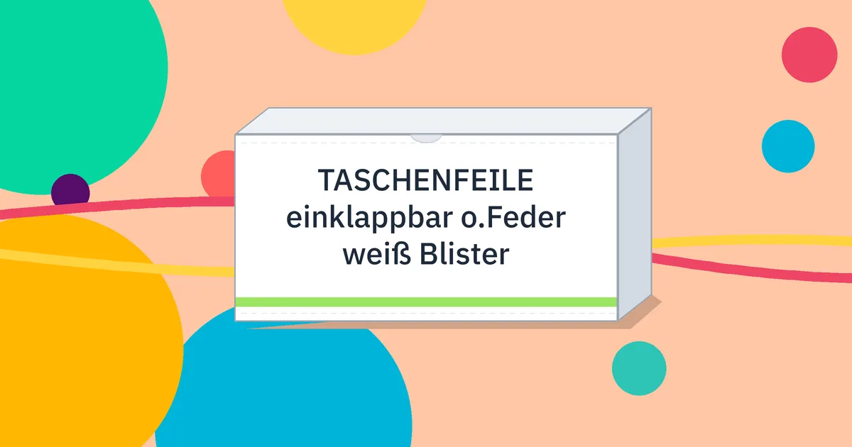 Symbolbild: Packung mit der Aufschrift TASCHENFEILE einklappbar o.Feder weiß Blister (PZN 10349927) – Verfügbarkeit und Bezug in Apotheken in Frankfurt am Main